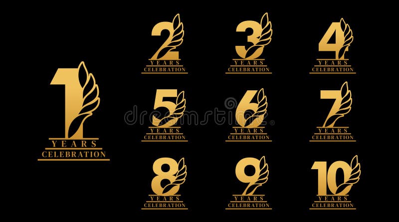 Set of Gold Anniversary Celebration Logo Vector. Premium 1st until 10th ...