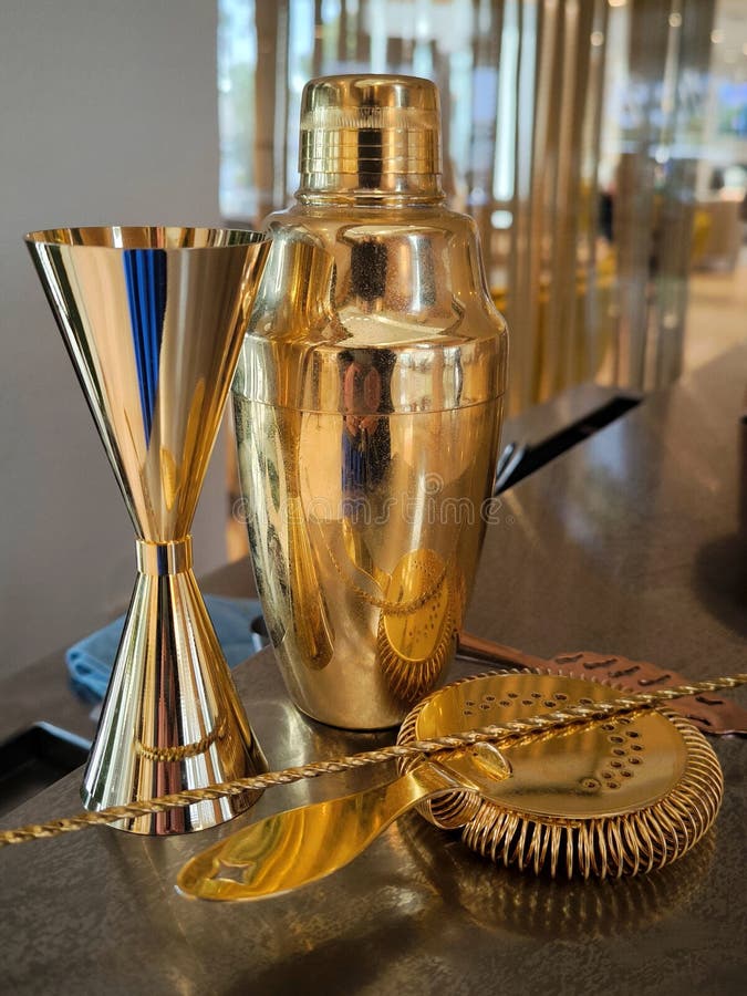 Set of Gold Bar Tools for Making Cocktails Stock Photo - Image of ...