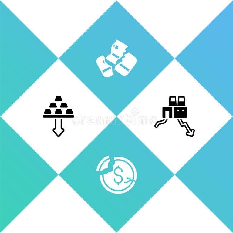 Set Gold Bars, Dollar Rate Decrease, Credit Card and Shutdown of Factory Icon. Vector Stock ...