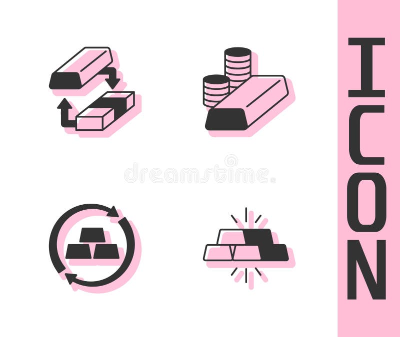 Set Gold Bars, Exchange Money, and Coin with Gold Icon. Vector Stock ...