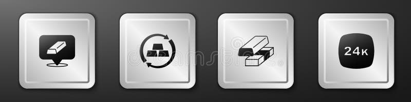 Set Gold Bars, Exchange Money, and 24k Icon. Silver Square Button ...