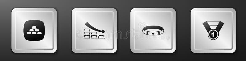 Set Gold Bars, Falling Arrow with Gold, Ring and Medal Icon. Silver ...