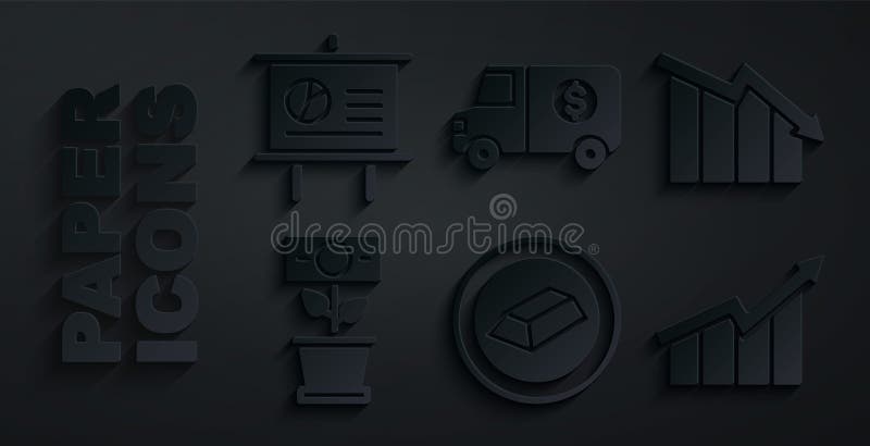 Set Gold Bars, Financial Growth Decrease, Money Plant the Pot, Increase, Armored Truck and ...