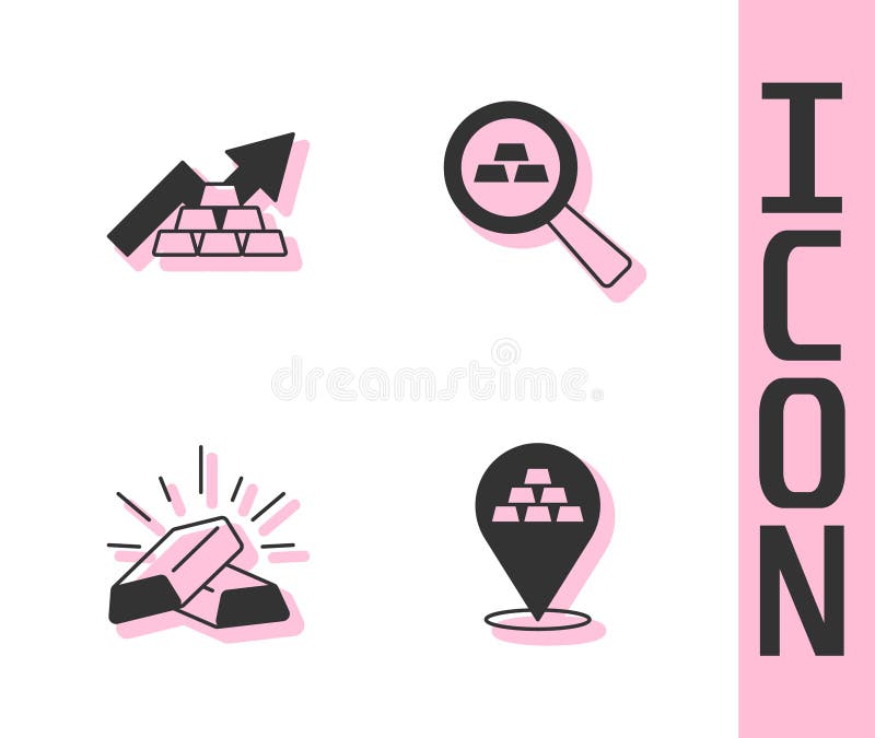 Set Gold Bars, Growth Arrow with Gold, and Icon. Vector Stock Vector - Illustration of golden ...