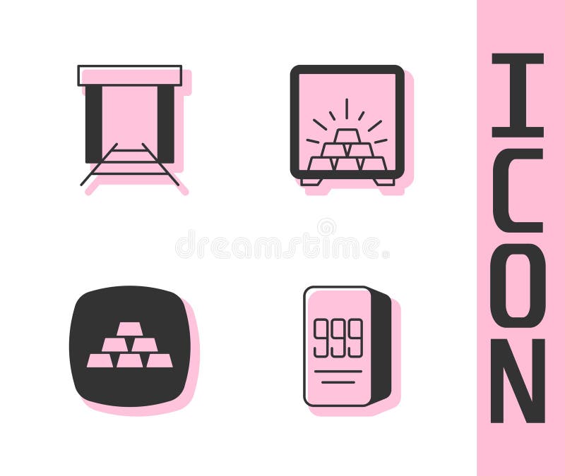 Set Gold Bars 24k, Mine, and Safe with Gold Icon. Vector Stock ...