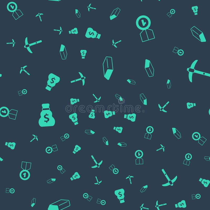 Set Gold Bars, Medal, Old Money Bag and Pickaxe on Seamless Pattern ...