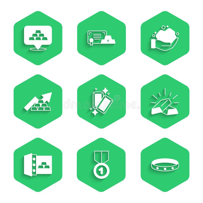 Set Gold Bars, Medal, Ring, Safe with Gold, Growth Arrow, Nugget and ...