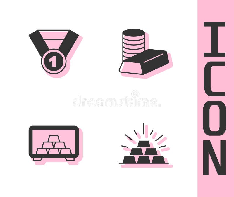 Set Gold Bars, Medal, Safe with Gold and Coin Icon. Vector Stock ...