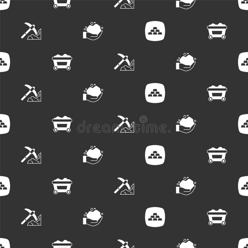 Set Gold Bars, Mine Cart with Gold, Mining and Nugget on Seamless Pattern. Vector Stock ...