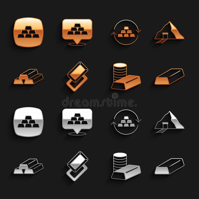 Set Gold Bars, Mine, Coin with Gold, Exchange Money, and Icon. Vector ...