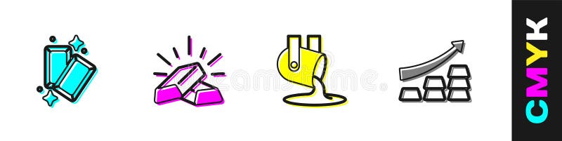Set Gold Bars, Molten Gold Being Poured and Growth Arrow with Icon ...