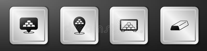 Set Gold Bars, Safe with Gold and Icon. Silver Square Button. Vector ...
