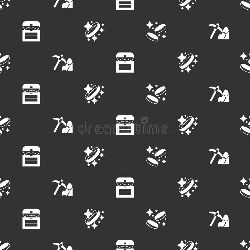 Set Gold Coin Money, Mining, Antique Treasure Chest and Ring on ...