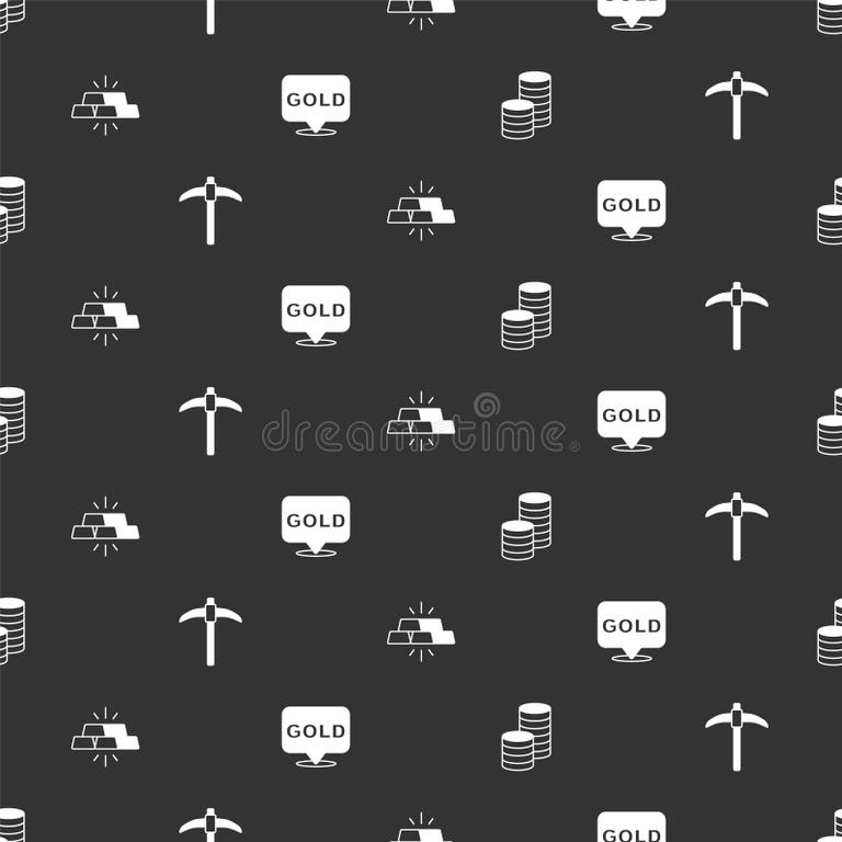 Set Gold Coin Money, Pickaxe, Bars and on Seamless Pattern. Vector ...