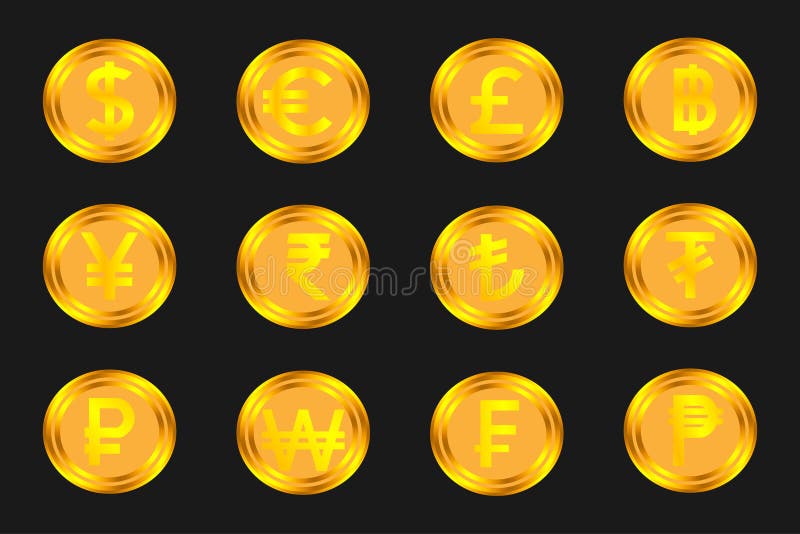 Set of Gold Coins Icons of Various World Currencies Stock Illustration ... Set of Gold Coins Icons of Various World Currencies Stock Illustration ...