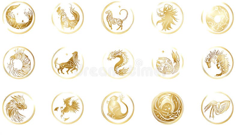 A Set of Gold Colored Symbols with a White Background Stock ...