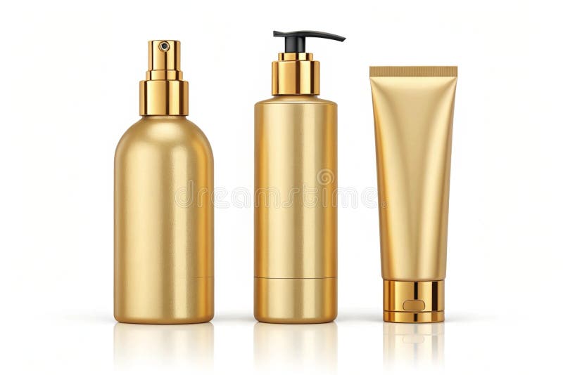 Set Gold Cosmetic Bottles Packaging Mockup, Ready for Your Design, 3d ...