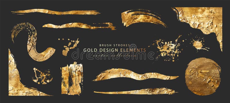 Set of Gold Design Elements. Brush Strokes, Frames, Splatters Isolated ...