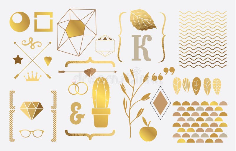 Set of Gold Elements for Design Stock Vector - Illustration of graphic ...