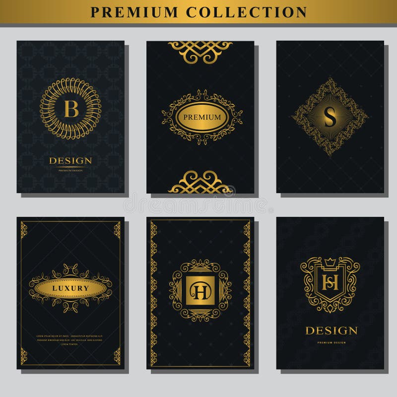 Set of Gold Emblems. Collection of Design Elements, Labels, Icon ...