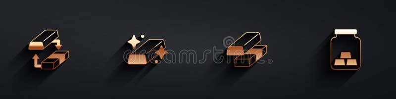 Set Gold Exchange Money, Bars, and Icon with Long Shadow. Vector Stock ...