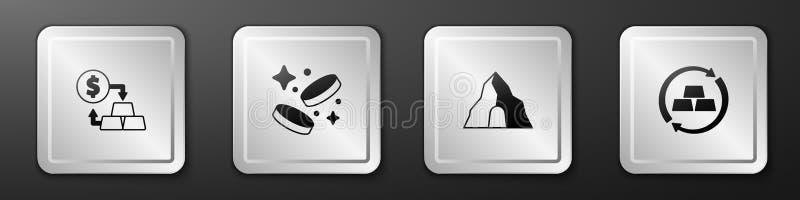 Set Gold Exchange Money, Coin, Mine and Icon. Silver Square Button ...
