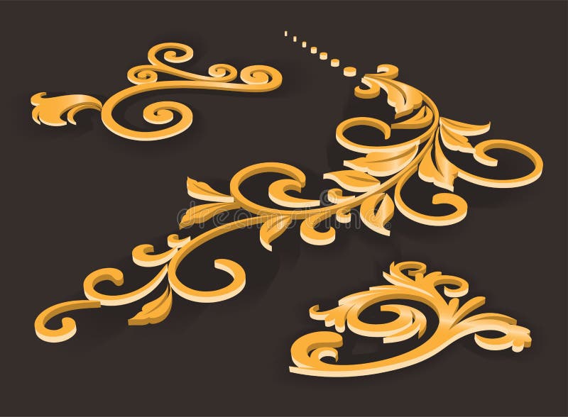 Set with Gold Extruded Embossed Patterns. Filigree Ornament in ...