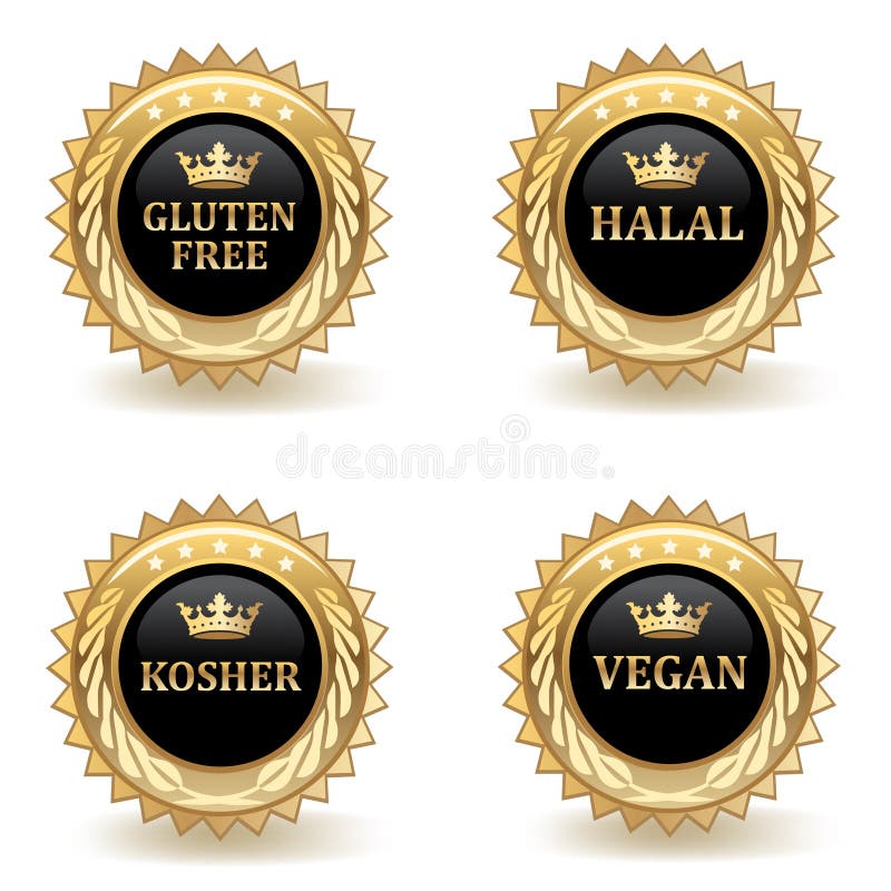 Set of Gold Food Badges stock illustration. Illustration of class ...