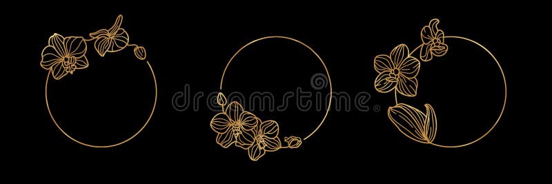 Set of Gold Frame Template Orchid Flower and Monogram Concept in ...