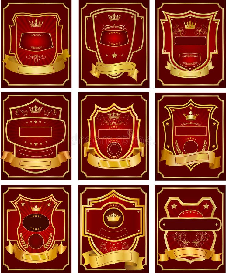 Set of gold-framed labels stock vector. Illustration of food - 15589588