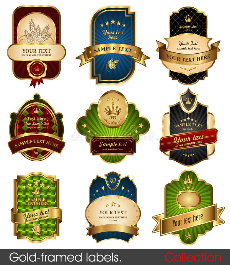 Set of gold-framed labels stock vector. Illustration of design - 17544134