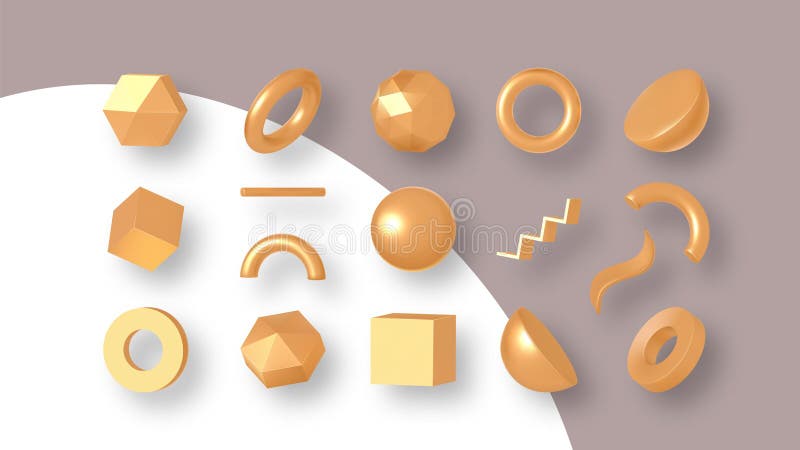 Set of Gold Geometric Shapes. Elements for Design. Isolated Vector ...