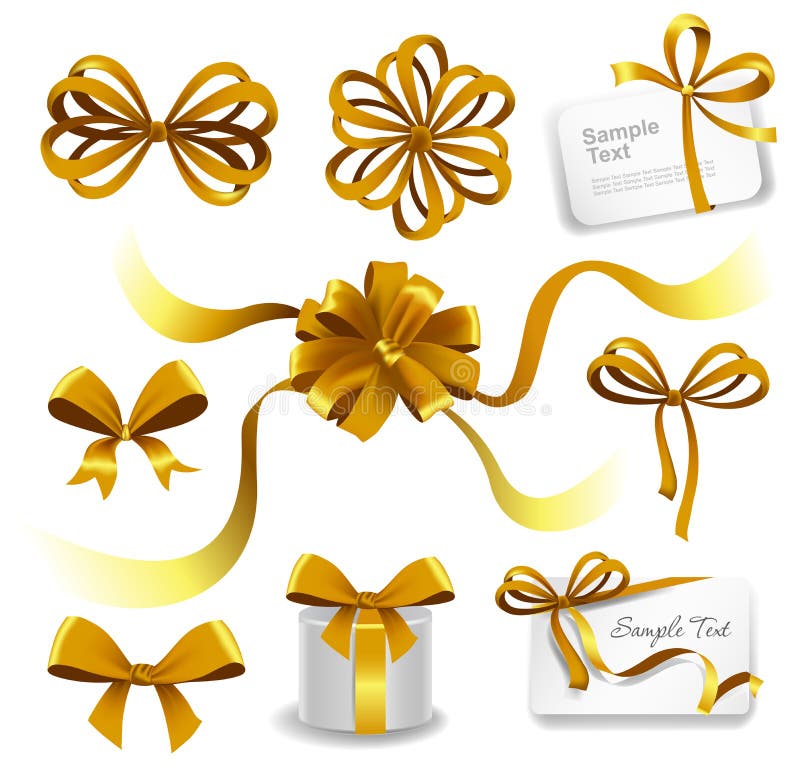 Set of Gold Gift Bows with Ribbons Stock Vector - Illustration of ...