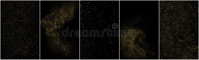 Set Of Gold Glitter Texture Isolated On Black Background Stock Vector