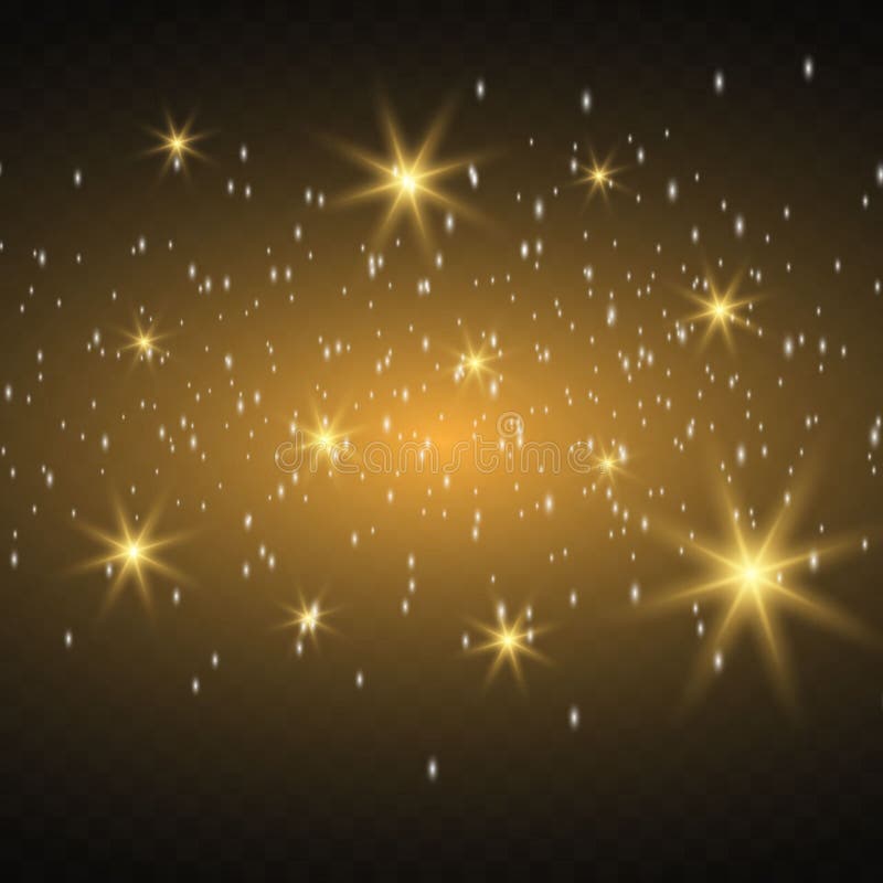 Set of Gold Glowing Light Effects Isolated on Dark Background. Glow ...