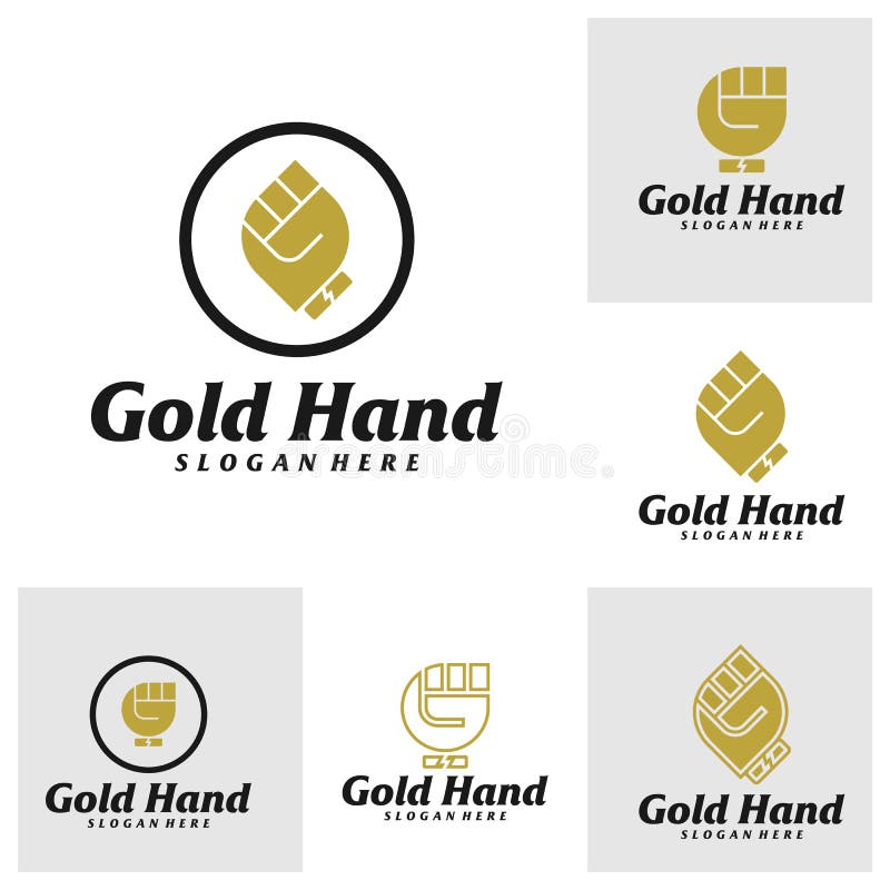 Set of Gold Hand Logo Design Template. Clench Hand Logo Concept Vector ...
