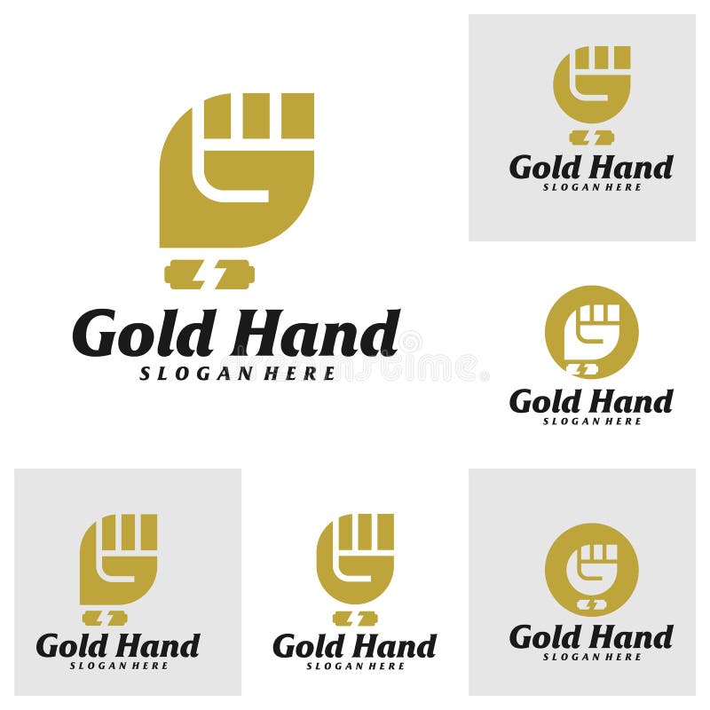 Set of Gold Hand Logo Design Template. Clench Hand Logo Concept Vector ...