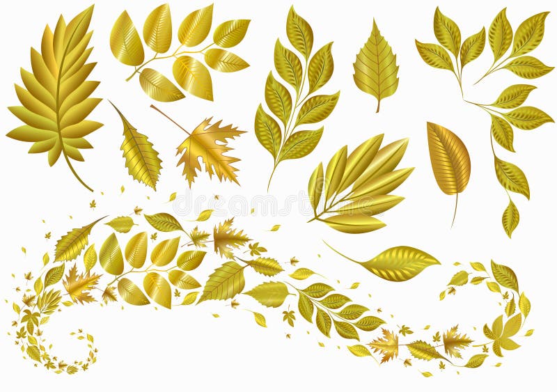 Set Gold Leaf. Autumn Decorations. Pattern . Stock Vector ...