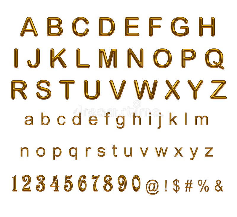 Set of Gold Letters and Numbers on White Background Stock Illustration ...