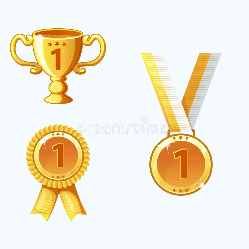 Set Gold Medals and Awards, Trophy Stock Vector - Illustration of ...