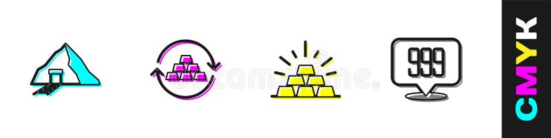 Set Gold Mine, Exchange Money, Bars and 24k Icon. Vector Stock ...