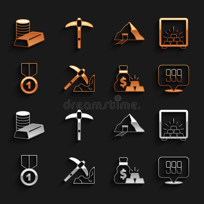 Set Gold Mining, Safe with Gold Bars, 24k, Bag of, Medal, Mine, Coin ...