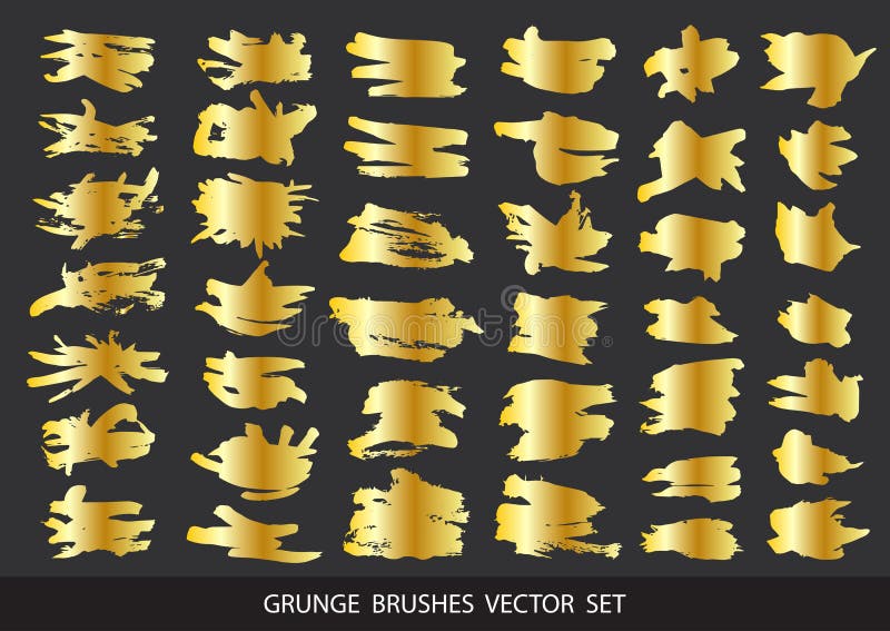 Set of Gold Paint, Ink Brush Strokes, Brushes, Lines. Dirty Artistic ...