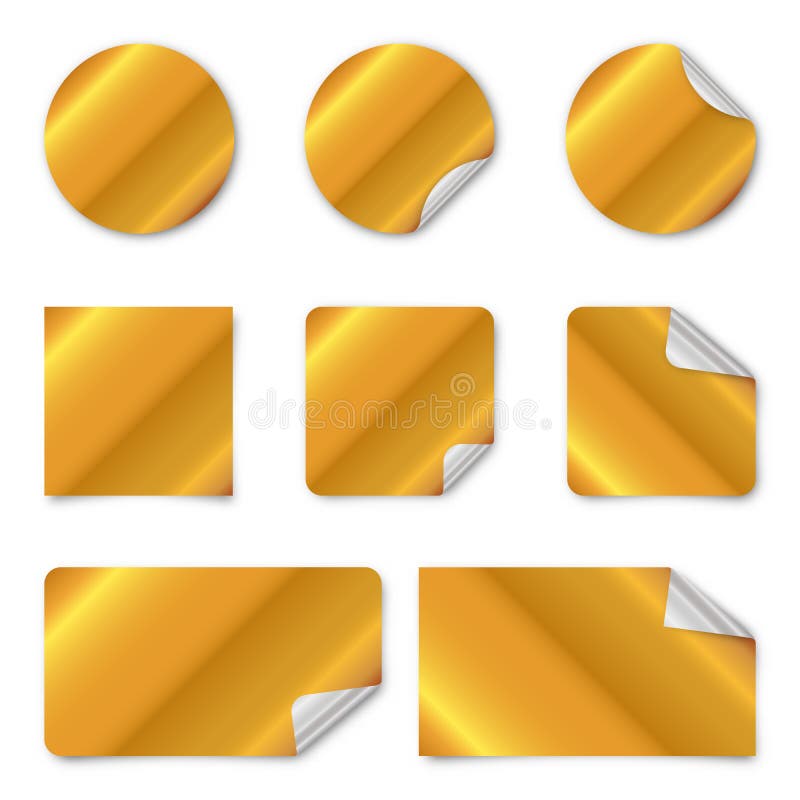 Set of Gold Paper Stickers. Blank Banners with Shadows. Gold Stickers ...