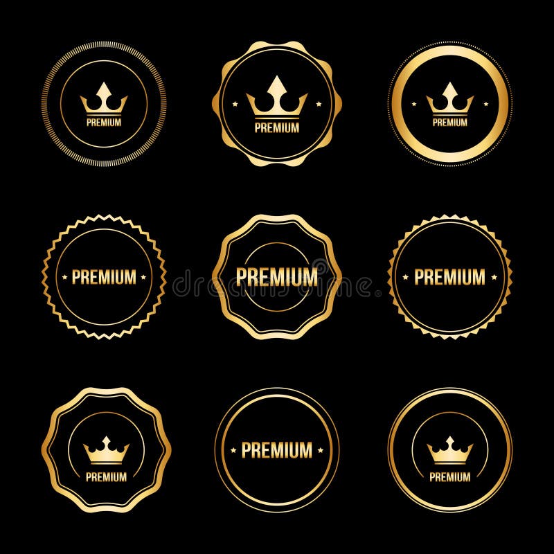 Set of gold premium labels stock vector. Illustration of gold - 100145751