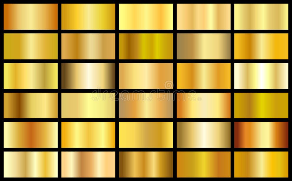 Set of Gold Realistic Metal Texture Seamless Gradient Square Vector ...
