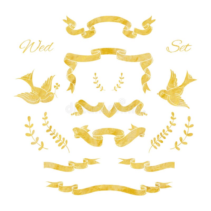 Set of Gold Ribbons and Decorative Elements with the Foil Texture Stock ...