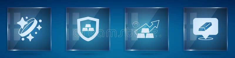 Set Gold Ring, Bars with Shield, Growth Arrow Gold and . Square Glass ...