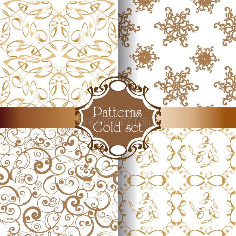 Set of Gold Seamless Decorative Patterns Stock Vector - Illustration of ...