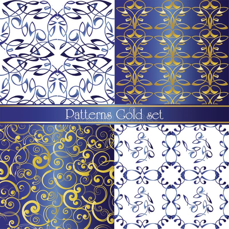 Set of Gold Seamless Decorative Patterns Stock Vector - Illustration of ...